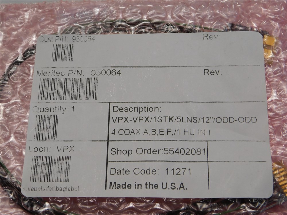 Meritec 950064 VPX-VPX 1STK 5LNS Odd-Odd 4 Coax A,B,C,F/1HU IN I Cable ...